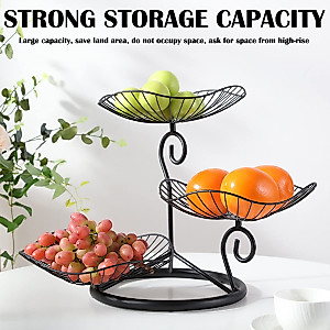 DOERDO 3 Tier Fruit Basket Holder, Decorative Fruit Bowls Stand, Table Countertop Holder for Vegetables Bread Snack, Black
