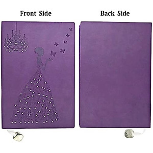 SEEHAN A5 Lined Notebook Planner Travel Journal Leather Notebook for Girls Women Princess Butterfly Journal Notebook Diary, A5 Ruled Writing Notebook Lined Note Pads Purple Journal 240 Pages
