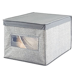 mDesign Large Fabric Stackable Closet Organizer Box with Clear Window/Lid for Bedroom, Office, Bathroom, Mudroom Organization - Shoe, Sweater, Clothes Storage, Lido Collection, Gray
