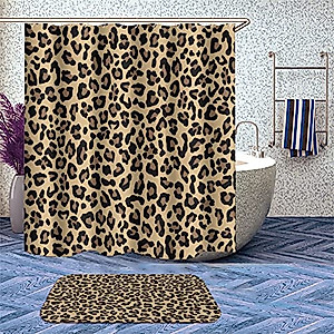 Zmcongz Leopard Print Bathroom Sets with Shower Curtain and Rugs and Accessories Wild Safari Skin Pattern Powerful Cheetah Bathroom Decor Bath Curtain with Rugs Toilet Lid Cover Bath Mat, 72x72 Inch