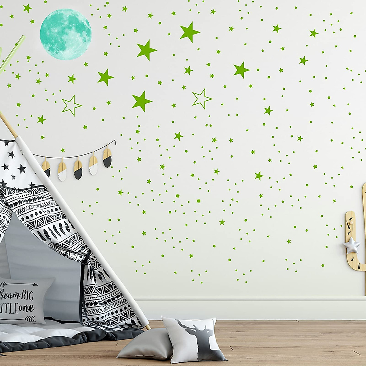 1049 Pieces Luminous Sticker Wall Decal Luminous Stars self-Adhesive Children's Room Wall Stickers Moon and Stars Fluorescent Wall Stickers, Stickers for Children's Rooms Girls Decorative