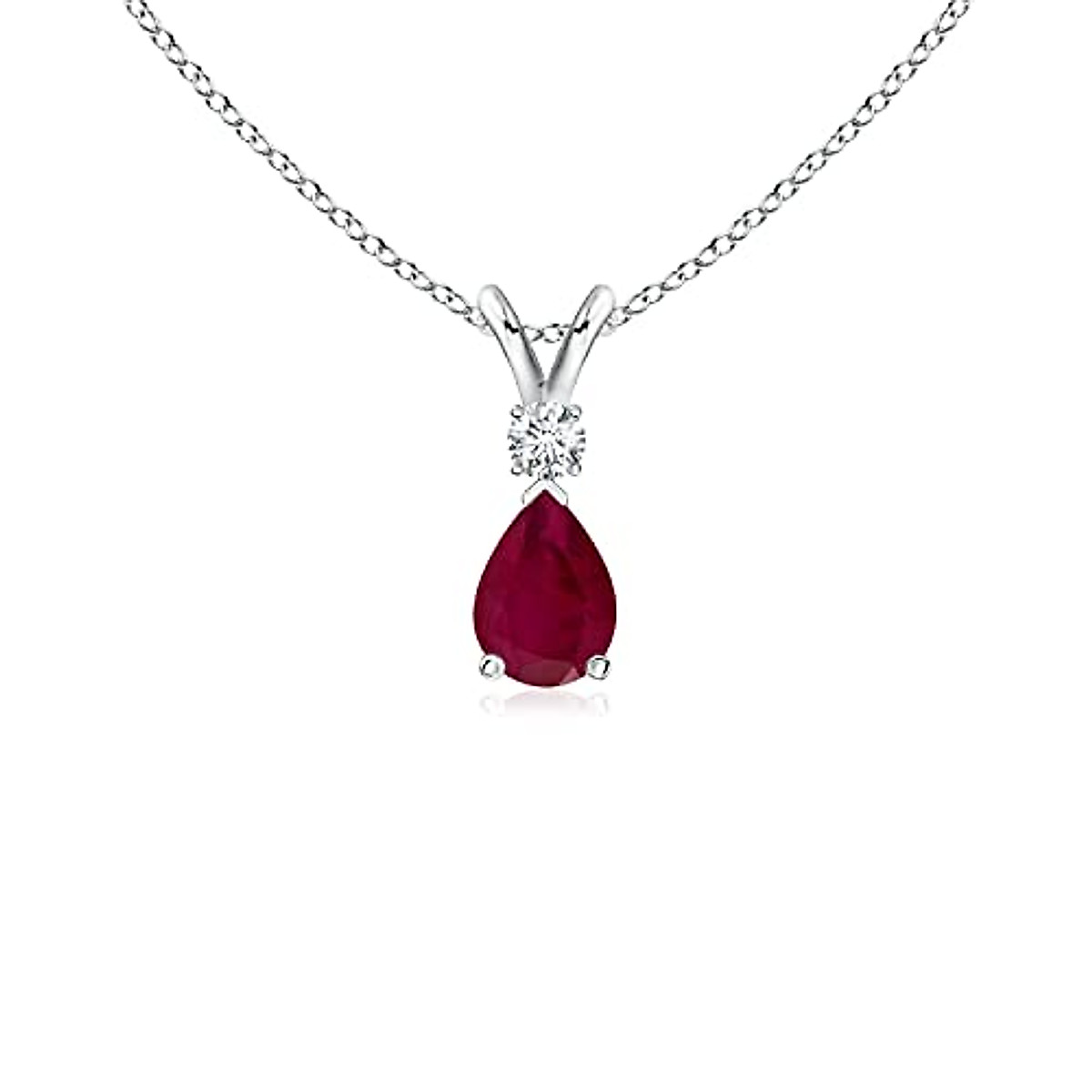 Angara Women’s 14k White Gold Ruby Teardrop Pendant Necklace with Diamond.