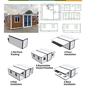 Weather Proof, Wind Resistant, Anti corrision Tiny Expandable Prefab House to Live in 1 Bathroom, 3 Bedooms & 1 Kitchen- for Small Family 20 FT 3 in 1 Tiny Backyard House