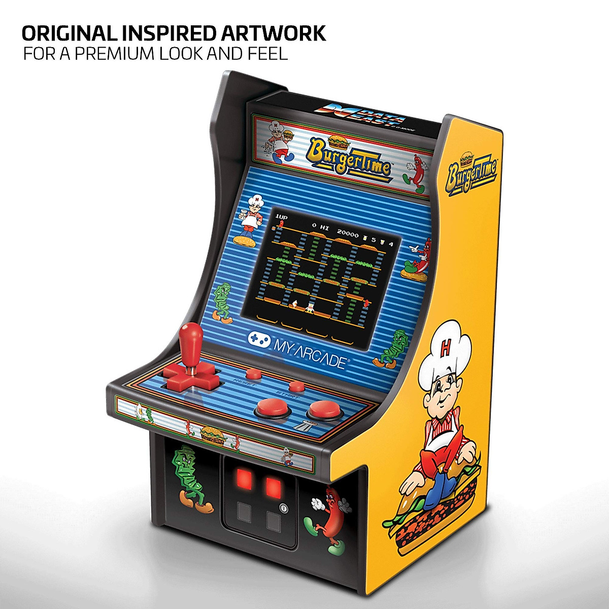 My Arcade Burgertime Micro Player Mini Arcade Machine: Fully Playable, 6.75 Inch Collectible, Color Display, Speaker, Volume Buttons, Headphone Jack, Battery/Micro USB Powered-Electronic Games, Yellow