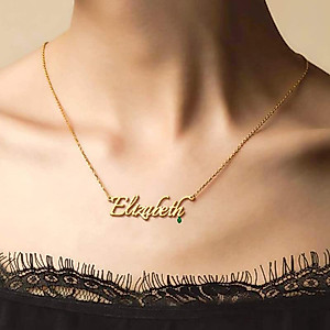 MOLICACI 10K Gold Name Necklace Personalized for Women, 10K/14K/18K Solid Gold Birthstone Name Cable Necklace Custom Any Name, for Women Mom