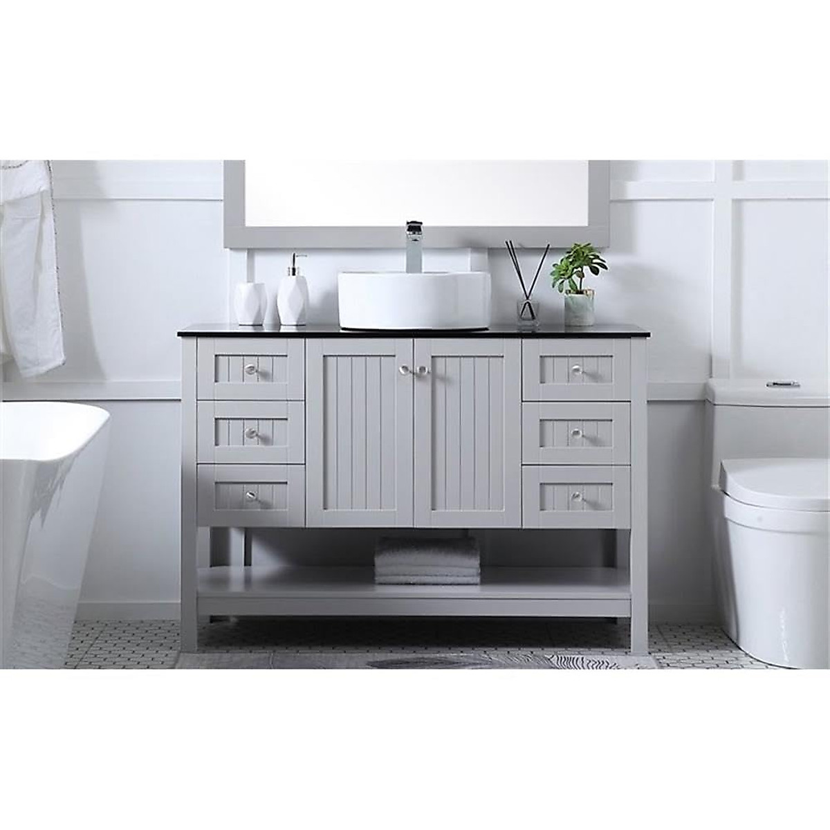 Elegant Kitchen and Bath 48 inch Vessel Sink Bathroom Vanity Cabinet - Gray
