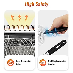 Deep Fryer Electric Deep Fat Fryers with 2 Baskets Commercial Countertop LPG Gas Fryer with Lid Stainless Steel 6L*2 Deep Fryer for French Fries Turkey Donuts Restaurant Home Kitchen