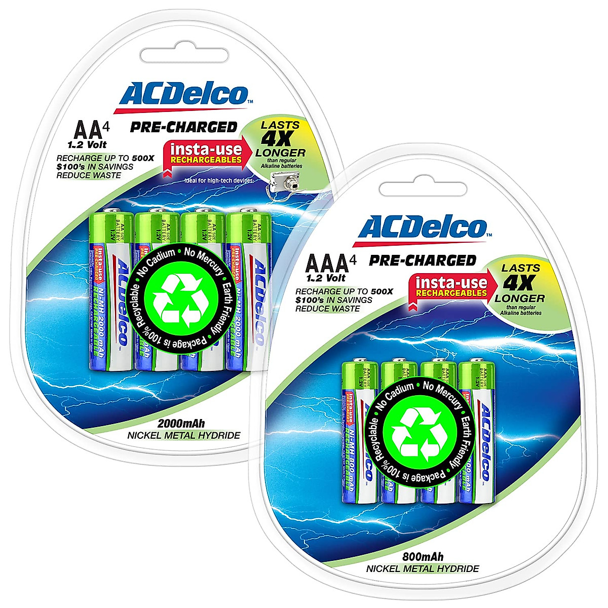 ACDelco 2-Hour Fast Battery Charger Includes AA Rechargeable Batteries and Car Adapter, 4 Count