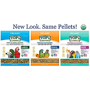TOP's Parrot Food Pellets Hookbills, Small, Medium and Large Parrots - Non-GMO, Peanut Soy & Corn Free, USDA Organic Certified - 4 lb / 1.81 kg