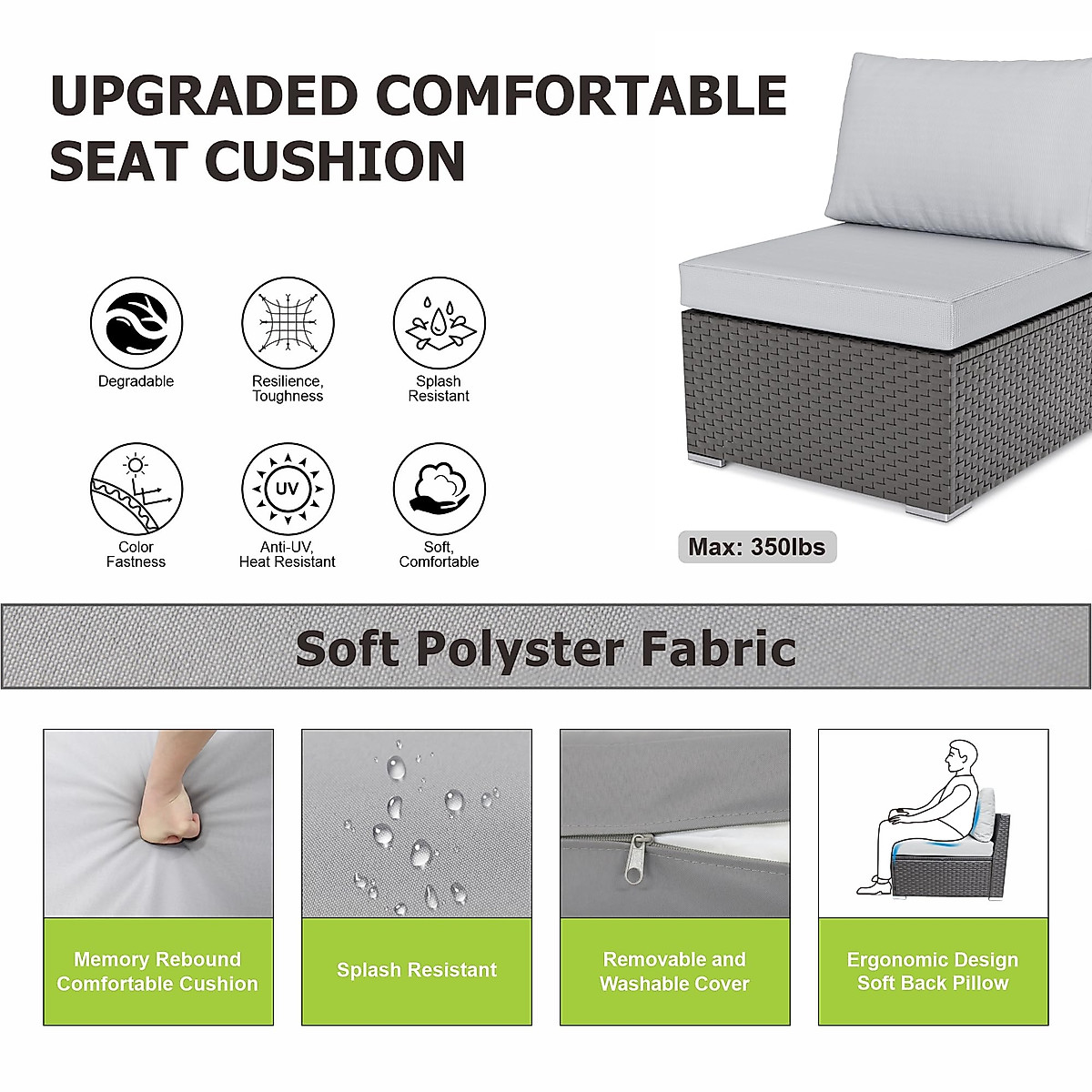 Dineli Patio Furniture Set Sofa Outdoor Furniture Set Sectional Couch Fire Pit Table Balcony Furniture Patio Table and Chairs Set with Propane Fire Pit (Light Gray, 6 pcs/firepit Table)