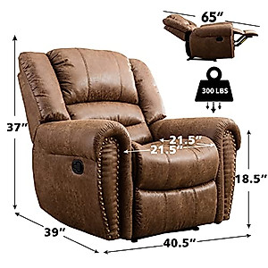 CANMOV Leather Recliner Chair, Classic and Traditional Manual Recliner Chair with Comfortable Arms and Back Single Sofa for Living Room, Nut Brown