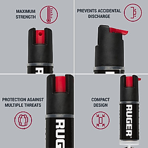 SABRE Ruger Pepper Spray, 25 Bursts, 10-Foot (3-Meters) Range, Contains UV Marking Dye, Twist Lock Safety, Key Ring Attachment