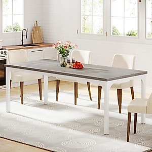 Tribesigns Farmhouse Dining Table for 6-8, 70.9 Inch Rectangular Wood Kitchen Table with Heavy Duty Metal Legs, Industrial Dinner Table for Dining Room, Living Room, Grey and White