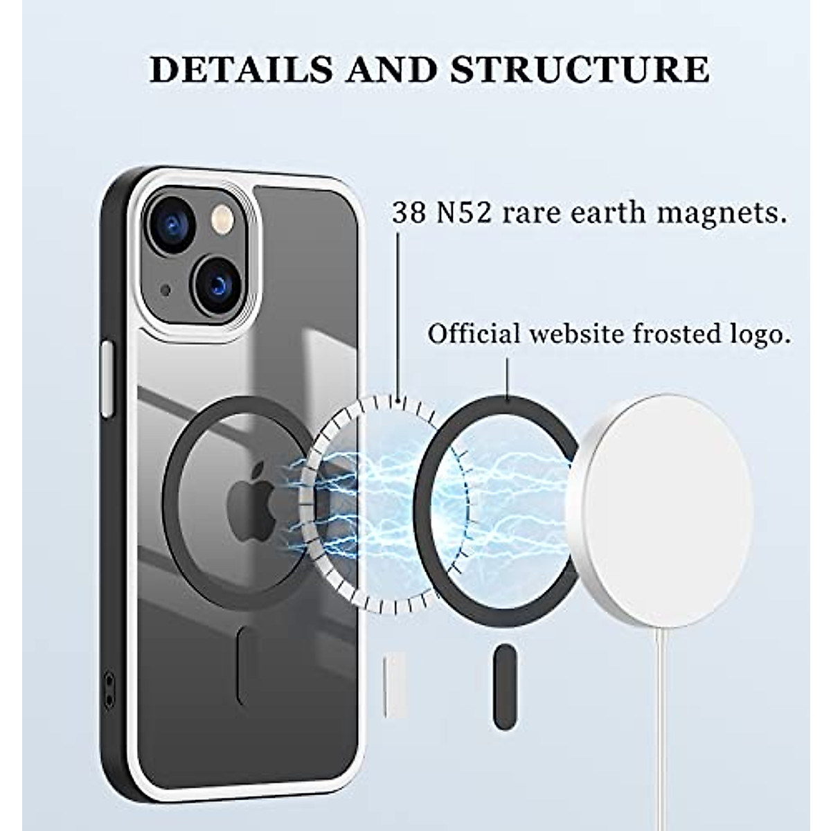 2pcs Mgesafe Magnet Sticker, Magnetic Phone case Sticker, Compatible with MagSafe Accessories and Qi Wireless Charger, Suitable for All Smart Phones and iPhone Series (Black)