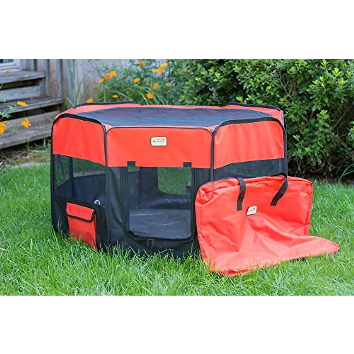 Armarkat Model PP002R-XL Portable Pet Playpen in Black and Red Combo, XL