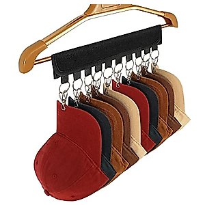 TOPMEET Hat Organizer for Baseball Caps Storage,10 Stainless Steel Clips Holder for Hanger, Cap Rack/Hat Shelf Fit Room Closet,Door,Wall - 1 Pack