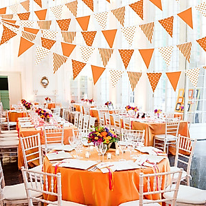 32Ft Orange Stripe Dot Triangle Flag Fabric Banner Cotton Pennant Garland Bunting Streamer for Fall Decor Autumn Wedding Birthday Party Thanksgiving Day Home Nursery Outdoor Garden Hanging Decoration