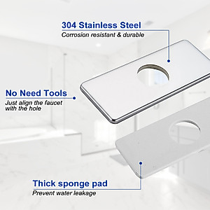 Greenspring 6 Inch Chrome Sink Hole Cover, 4" Hole Cover Deck Plate, Bathroom Faucet Deck Plate, Stainless Steel Square Escutcheon for Bathroom or Kitchen Single Hole Vanity Sink Faucet