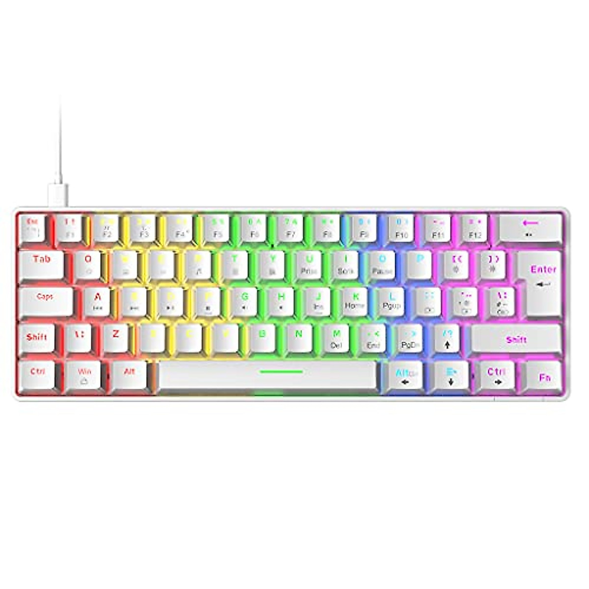 Qksky Mechanical Gaming Keyboard Green/Red Switch 62 Keys USB Wired Gaming Keyboard with 18 RGB Lights Effect Desktop PC Gamer Green switches