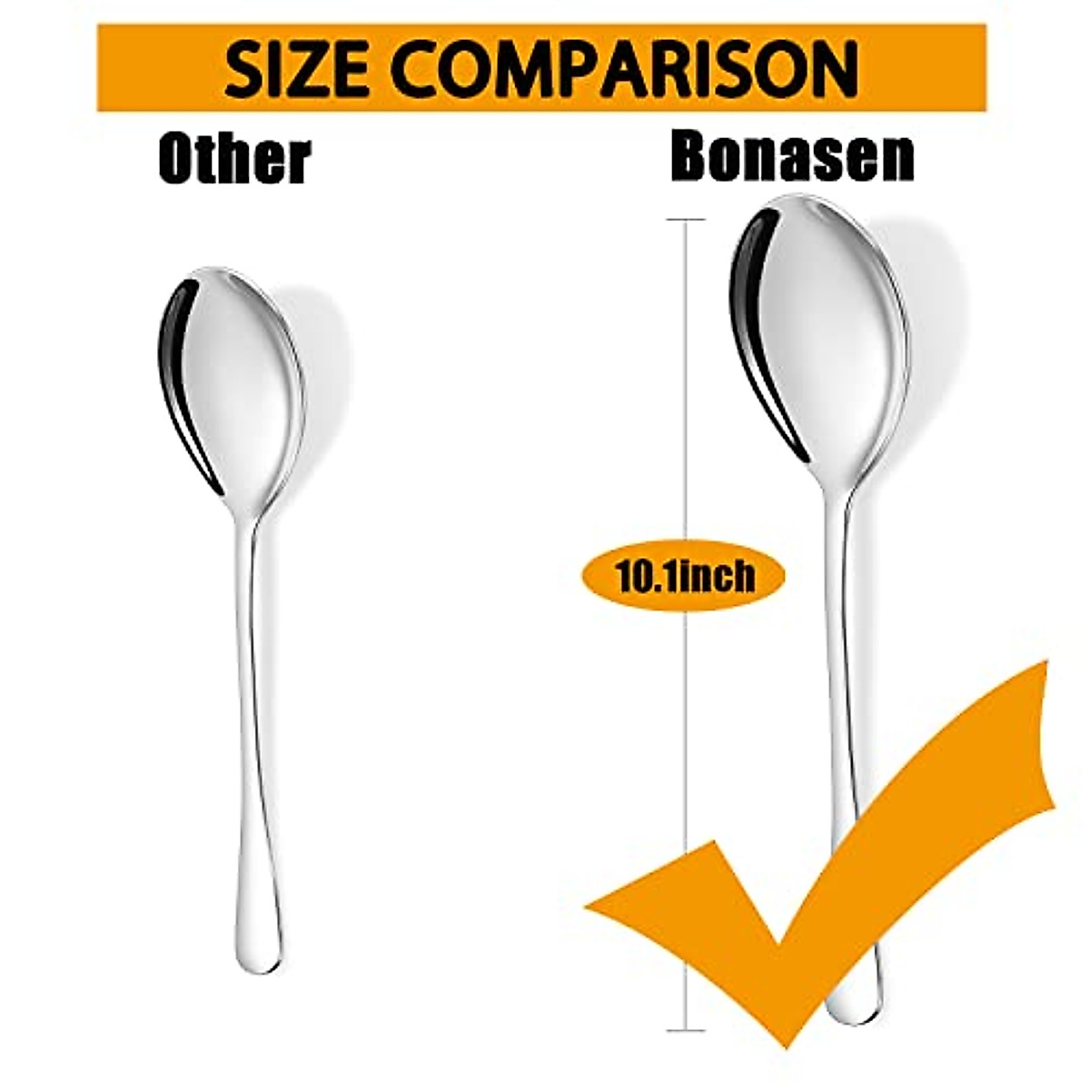 Bonasen 10.1-Inch 6-Piece Serving Spoons - Includes 3 Large Serving Spoons and 3 Slotted Spoons, Stainless Steel Buffet Serving Utensils,Metal Serving Spoons Set for Parties
