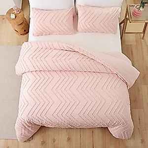 YIRDDEO Pink Comforter Queen Size 3Pcs, Boho Chevron Comforter Set Queen Blush Farmhouse Bedding Sets Queen, Vertical Tufted Comforter, Lightweight Neutral Boho Bed Set (1 Comforter, 2 Pillowcases)