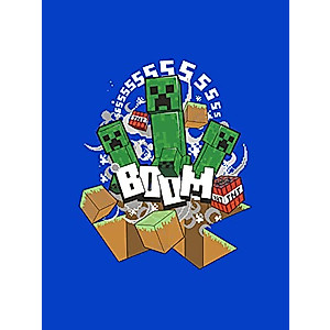Minecraft Boys Video Game T-Shirt - Black and Green Creeper Face - Official Long Sleeve Shirt (Royal, Medium)