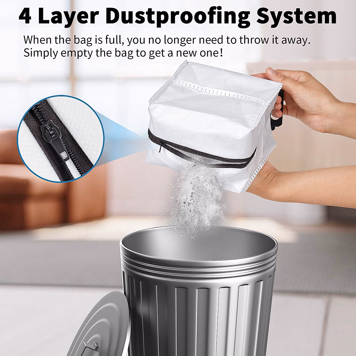 CHIKIXSON Reusable Vacuum Bags for All iRobot Roomba I & S & J Series Clean Base, 3 Pack, Zipper