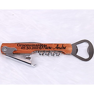 Personalized Engraved corkscrew opener Personalized wood bottle opener Wine corkscrew, custom bottle opener Bottle Openers Laser Engraved