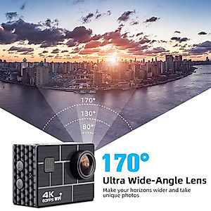 GNOLKEE 4K WiFi Action Camera, 100 Feet Waterproof Camera with 170 Ultra Wide Angle Lens, 2" IPS Screen Underwater Camera with Accessories Kit for Go pro PC Webcam YouTube/Vlogging Video