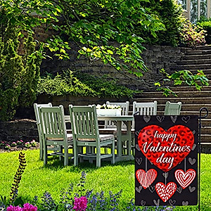 Happy Valentines Day Garden Flag , Heart Flag Burlap 12x18 Inches for Yard Outdoor Outside Hanging Decorations Vertical Flag