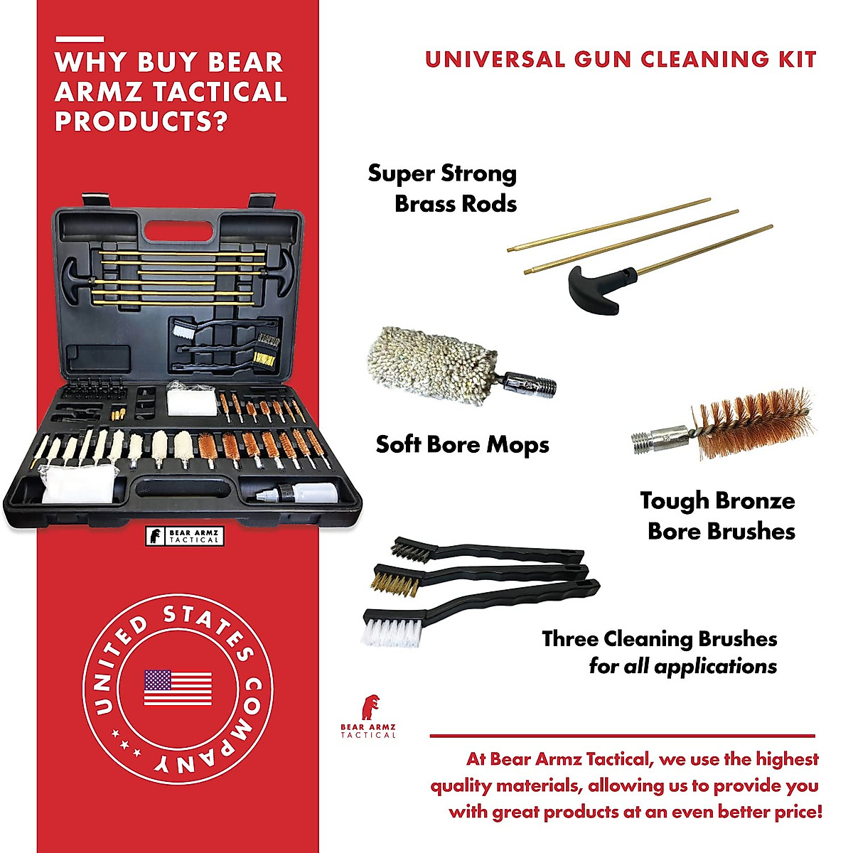 Universal Gun Cleaning Kit | American Company | Perfect for Shotguns, Rifles, Muzzle Loaders, Handguns and Pistols | Portable Case | Cleans Calibers .17- .50