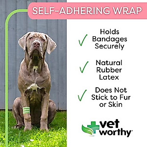 Vet Worthy Self Adhering Wrap for Dogs - Self Adhesive Bandage Wrap for Wounds, Injury, Sprain, and Swelling - Cohesive Bandage First Aid Tape for Dogs and Cats (2-Inch x 5-Yard (Pack of 6))
