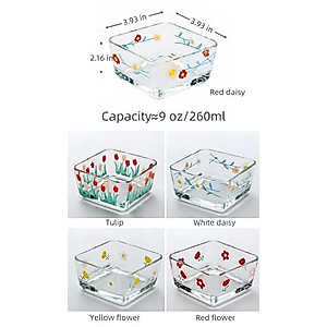 yaocoral 2 Pack 9 OZ Mini Floral Candy Dish Small Glass Candy Bowl for Dessert,Snack,Fruit,Yogurt,Dipping,Side Dishes,Kitchen Prep,Clear Square Serving Bowls