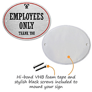 SmartSign Employees Only Sign - Thank You” Diamond Plate Sign with Foam Tape & Holes, 4 x 5 inch Matte Finish, 32 mil Anodized Aluminum, Black and Silver, Made in USA