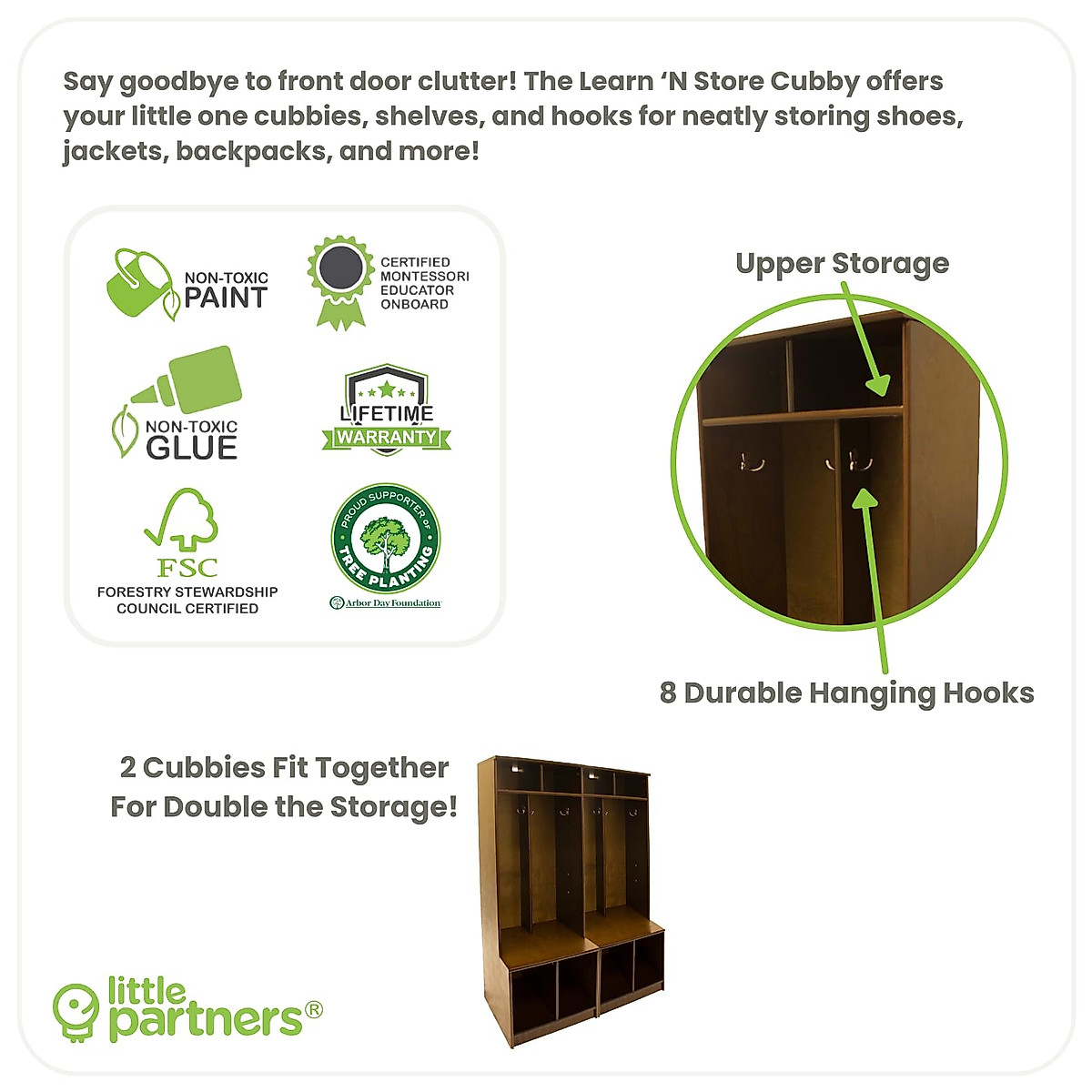 Little Partners Locker Cabinet Cubby Organizer, Learn 'N Store Wooden Classroom Cubbies Compartment Lockers for Storage of Toddlers and Kids Coats, Equipment, Backpacks (Espresso)