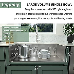 27 Farmhouse Sink Single Bowl - Logmey 27 inch Stainless Steel Kitchen Sink 18 Gauge Apron Front Single Bowl Kitchen Farm Sink