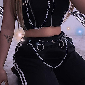 MJartoria Punk Waist Chain Belt Faux Leather Body Chains Body Jewelry Accessories Gothic Waist Jewelry for Women (Black)