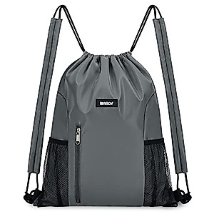 WANDF Drawstring Backpack with Shoulder Pad Sports Gym Backpack with Mesh Pocket String Bag for Women Men(Grey)