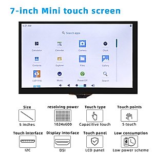 youyeetoo 7inch MIPI LCD Touch Screen 1024x600 5 Point Capacitive 75Hz Support Tinker Board 2S, Firefly ITX-RK3568J/ROC-RK3568-PC/ROC-RK3588S-PC/ITX-3588J
