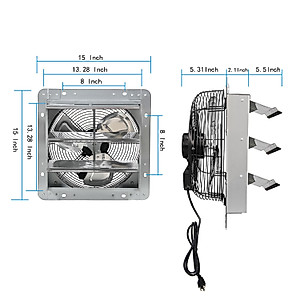 KEN BROWN 12 Inch Shutter Exhaust Fan Wall Mounted,Aluminum with 1.65 Meters Power Cord Kit,High Speed 1800CFM,Vent fan for Commercial,Greenhouse,Attic,Shed,Shop