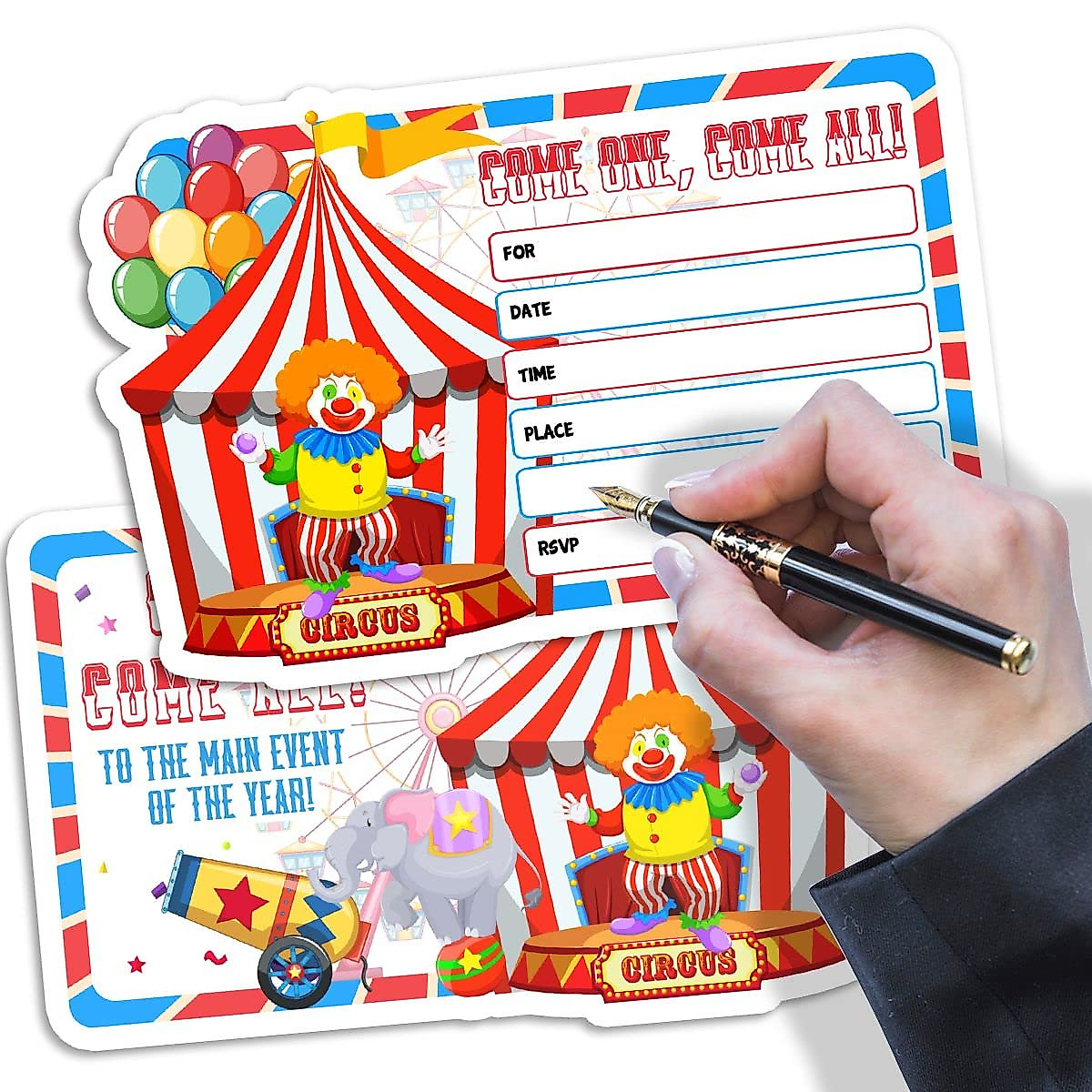 MUZRUYOU Carnival Circus Birthday Party Invitations card for Kids with Envelopes, Carnival Circus Party Supplies(20set