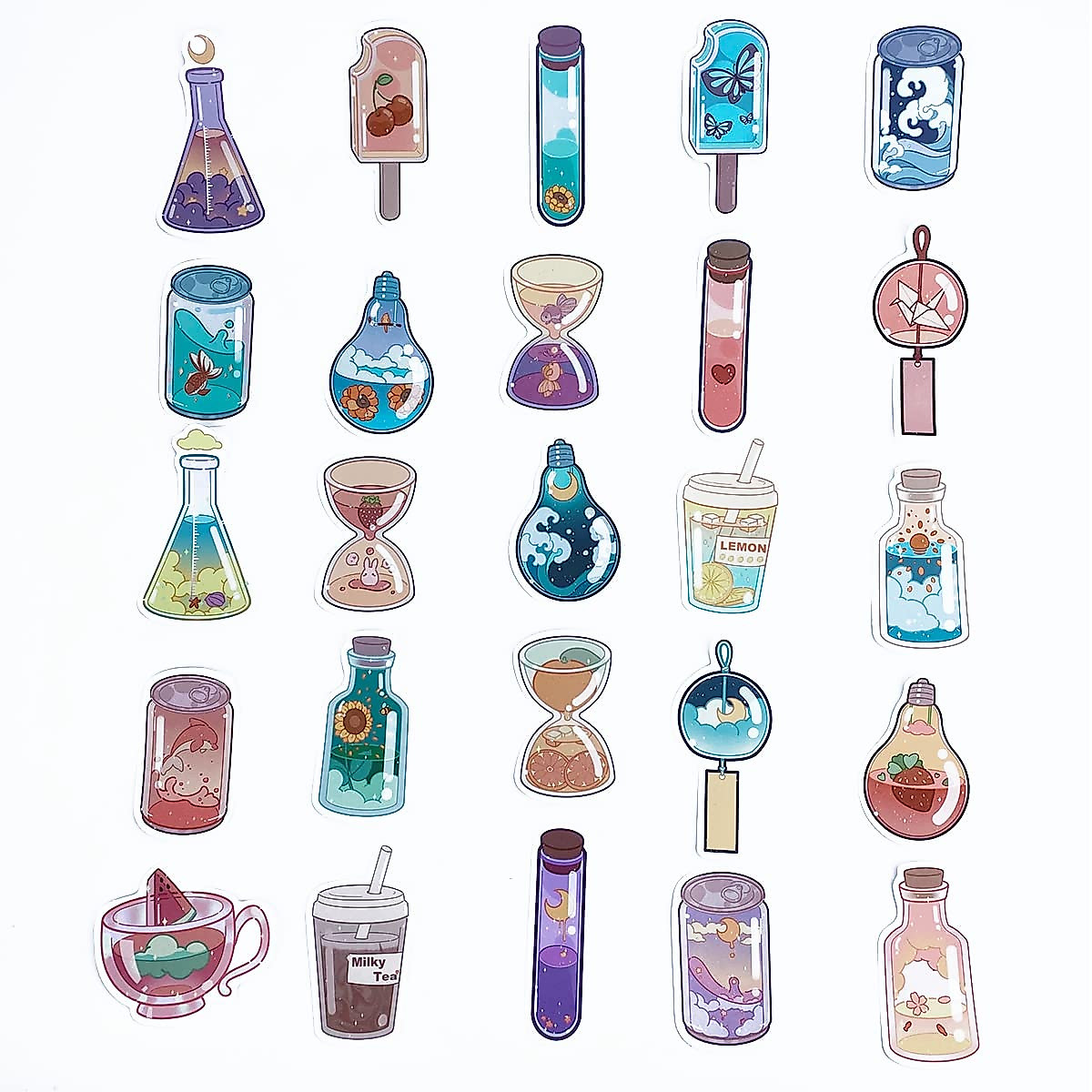 50PCS Aesthetic Weirdcore Stickers Cute Fantasy Kawaii Y2K for Water Bottle/Phone Kids Anime Fairycore Korean Asian Drink Fruit Potion Sticker Computer Scrapbooking Planner School Locker Chrismas Deco