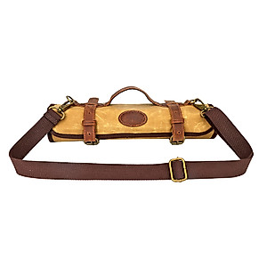 TOURBON Waxed Canvas Chef Knife Set Holder with 23 Slots and Zipper Pouch, Knives Roll Storage Bag with Removable Shoulder Strap and Leather Handle Strap