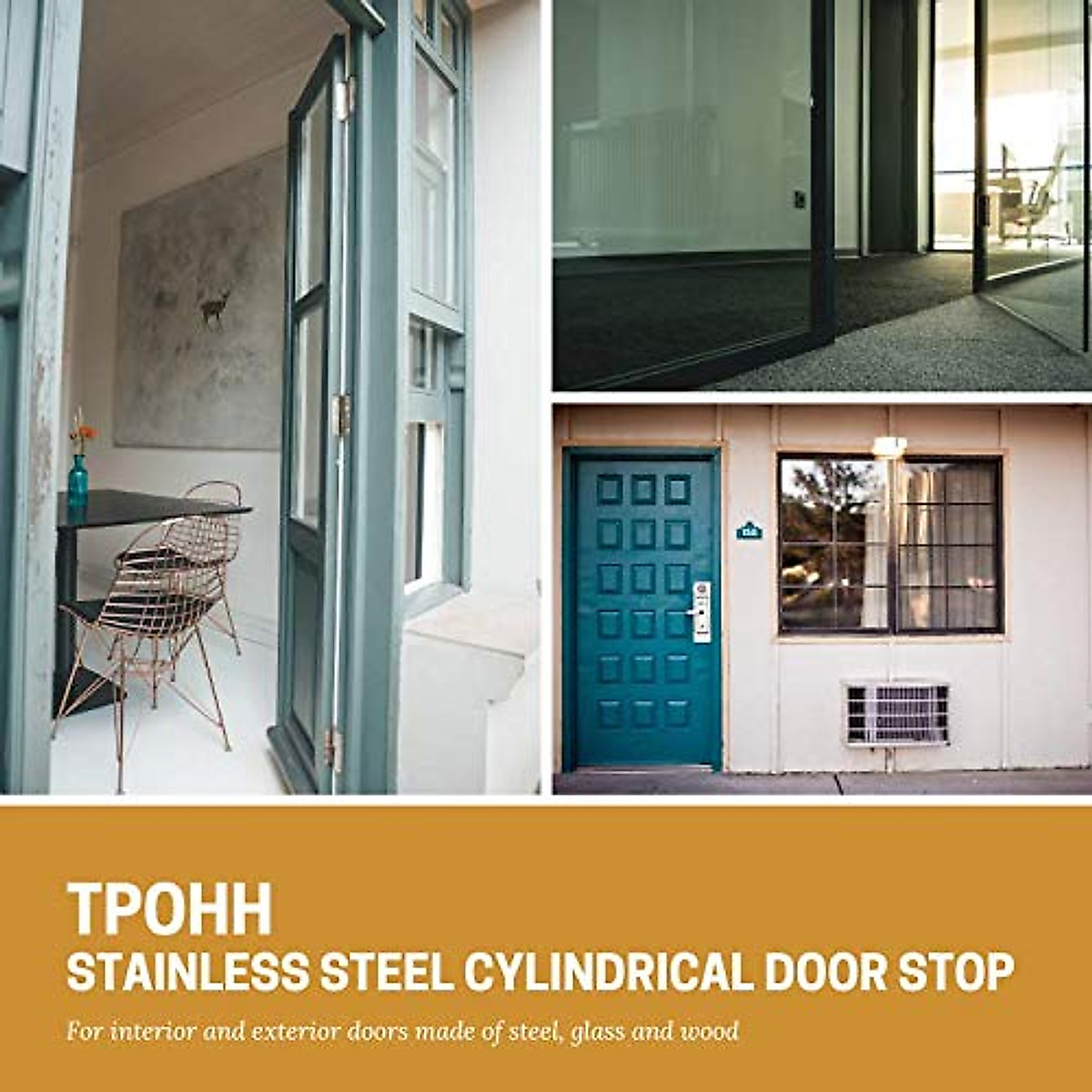 TPOHH Brushed Stainless Steel Cylindrical Floor Mount Door Stop, 1-3/4" Height