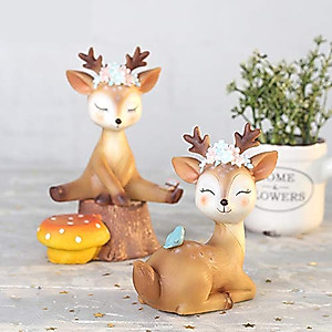 4.3 Inch Woodland Animal Deer Cake Topper Cute Baby Shower Party Decoration Deer Figurines Toy Christmas Miniature Doe Fawn Resin Ornament for Birthday Wedding Anniversary