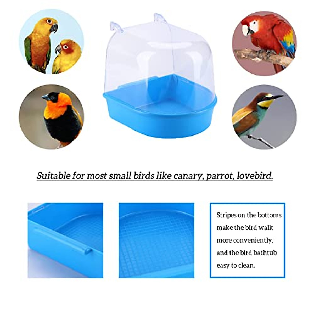 LGsilent Bird Bath Bird Cage Accessories, Bathing Tub for Pet Birds, Hanging Parrot Bird Bathtub Suitable for Small Parrots, Canaries, Love Birds and Other Small Birds, Blue, 5.5x5.5x5.3inch