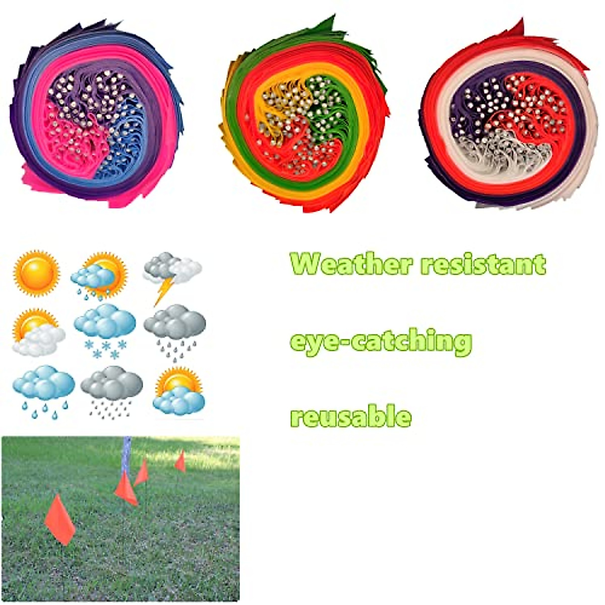 100 Pack Marking Flags Marker Flags for Lawn 4-Inch by 5-Inch Stake Flags with 16-Inch Wire Staffs (3 Colors B)