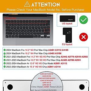 CaseBuy Premium Keyboard Cover for M2 M3 MacBook Air 15 inch A2941 A3114, M2 M3 MacBook Air 13.6" A2681 A3113, 2024 2023 2022 2021 MacBook Pro 14" 16" M4 M3 M2 M1 Chip Pro/Max, US ANSI Layout