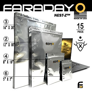 Faraday Defense 15pc Kit NEST-Z Faraday Bag EMP/Solar-Flare Prepper Ultra Thick - Military Grade Design, Superior Shielding Performance, Phones - Radios - Hard Drives - Tablets - Laptops MADE in USA