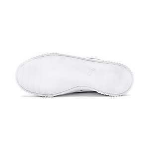 PUMA Womens Carina Leather Sneaker, PUMA Womens White-PUMA Womens White-PUMA Womens Silver, 9.5